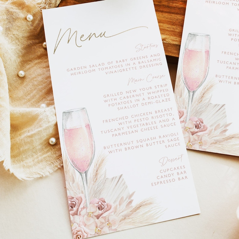 Pink Boho Menu Template Printable Bridal Shower Menu Boho - Etsy