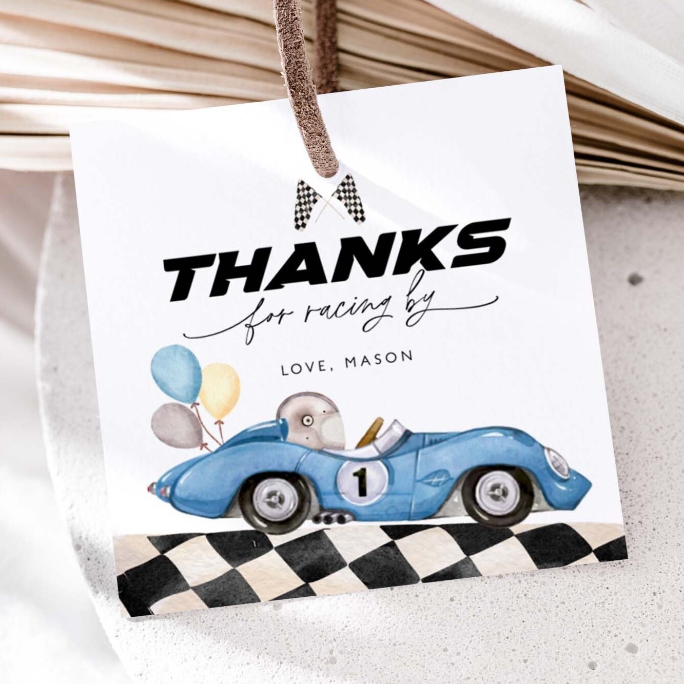 Fast One Birthday Thank You Favor Tag, Blue Race Car Birthday Thank You ...