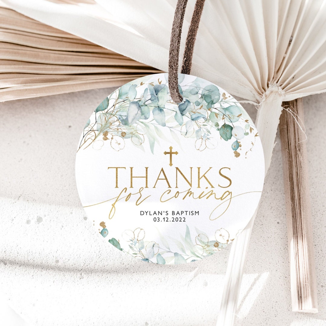 Baptism Favor Tags, Editable Tags, Christening Favor Tags, Eucalyptus ...
