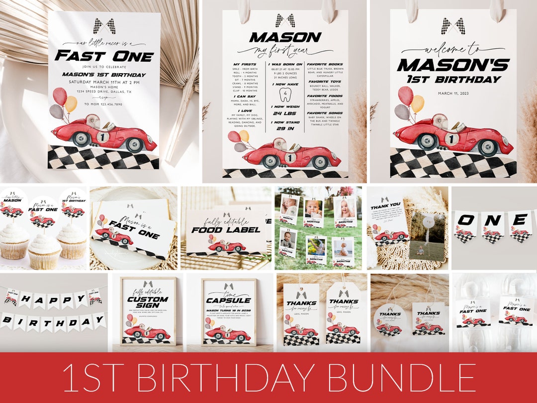 Fast One 1st Birthday Invitation Bundle, Fast One Invitation, Boy 1st ...