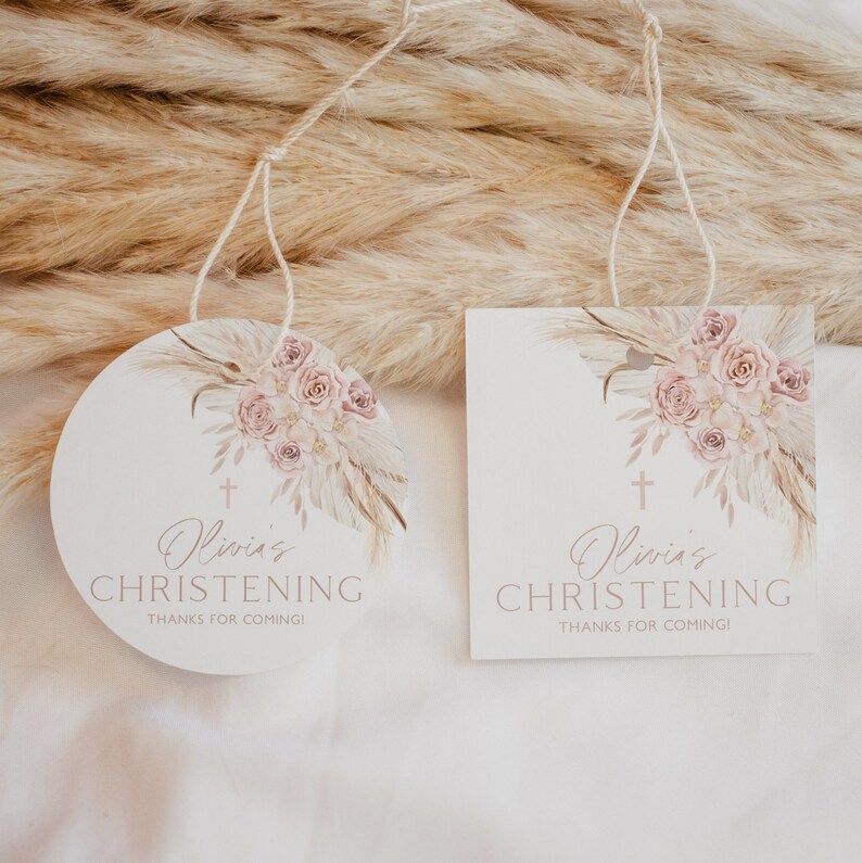 Boho Christening Favor Tags, Editable Tags, Baptism Favor Tags, Boho ...