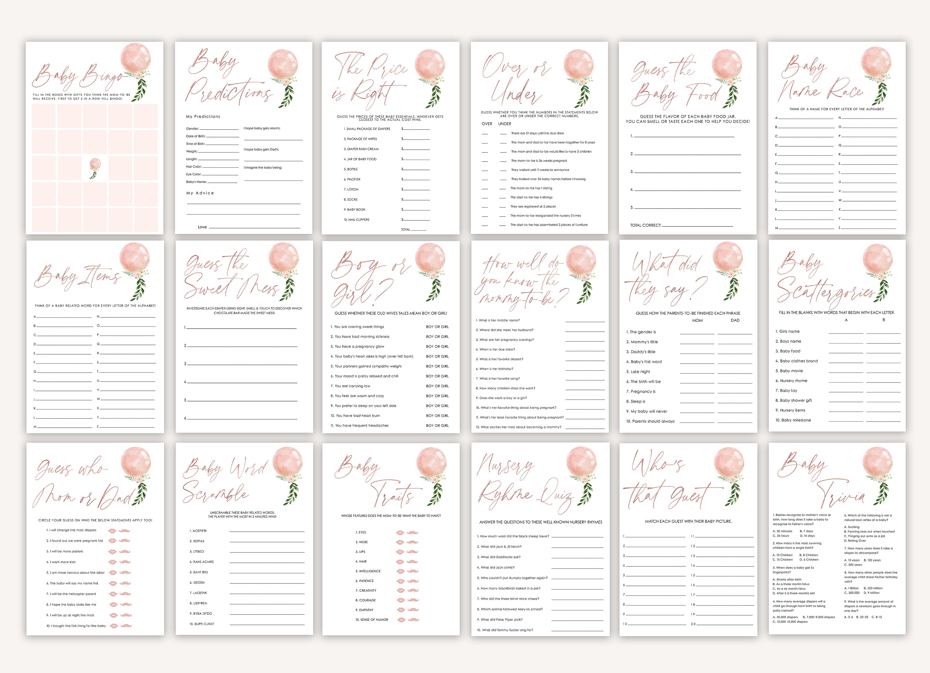 Baby Shower Games Girl Baby Shower Editable Games Printable | Etsy