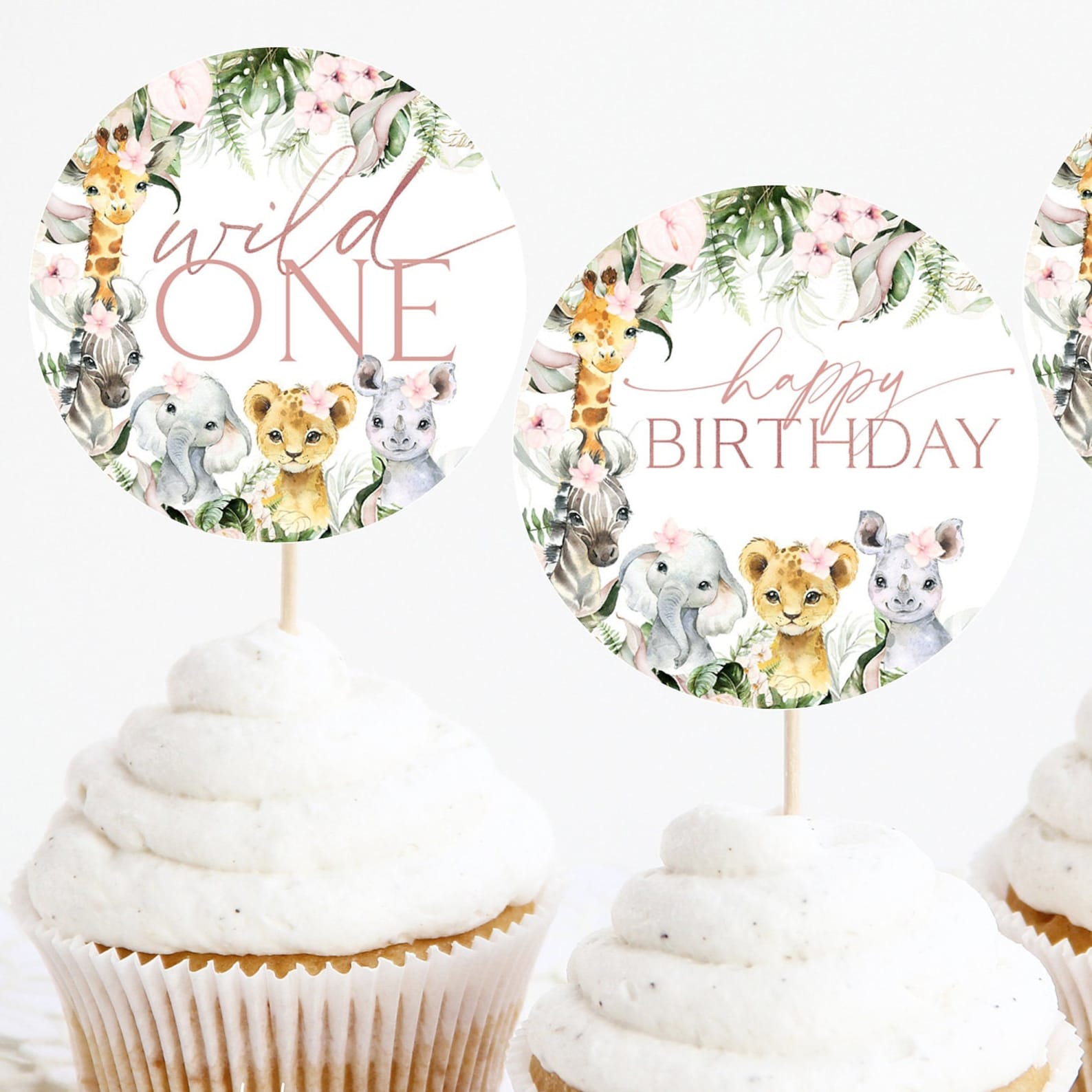 Wild One Girl Cupcake Toppers Safari Cupcake Toppers 1st - Etsy