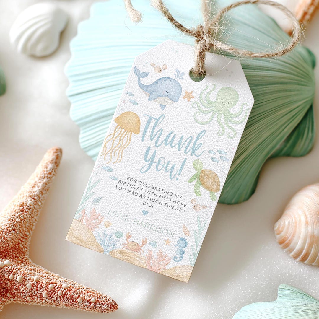 Under the Sea Favor Tags: Ocean Animals, 1st Birthday Gift Tag (canva ...