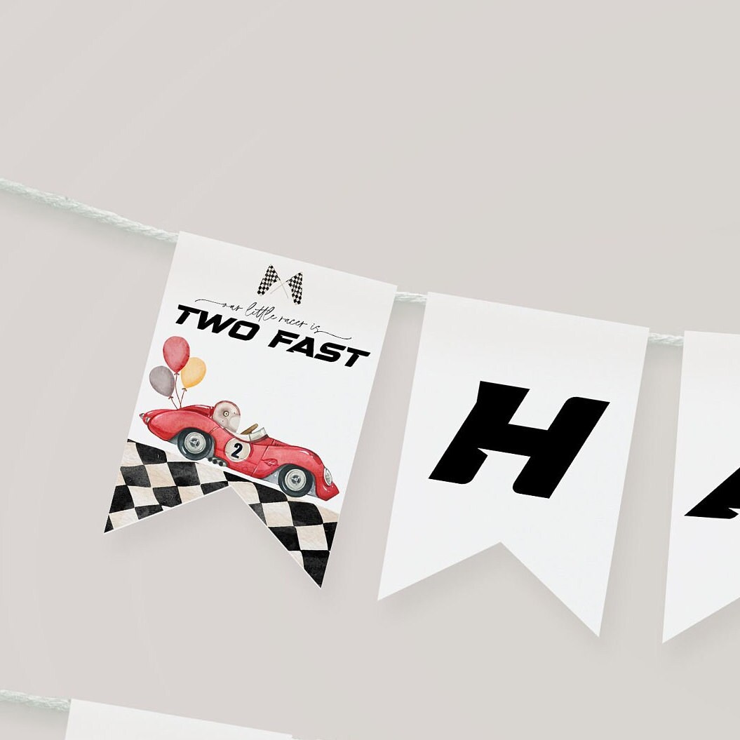 Two Fast Happy Birthday Banner Red Race Car Happy 1st - Etsy