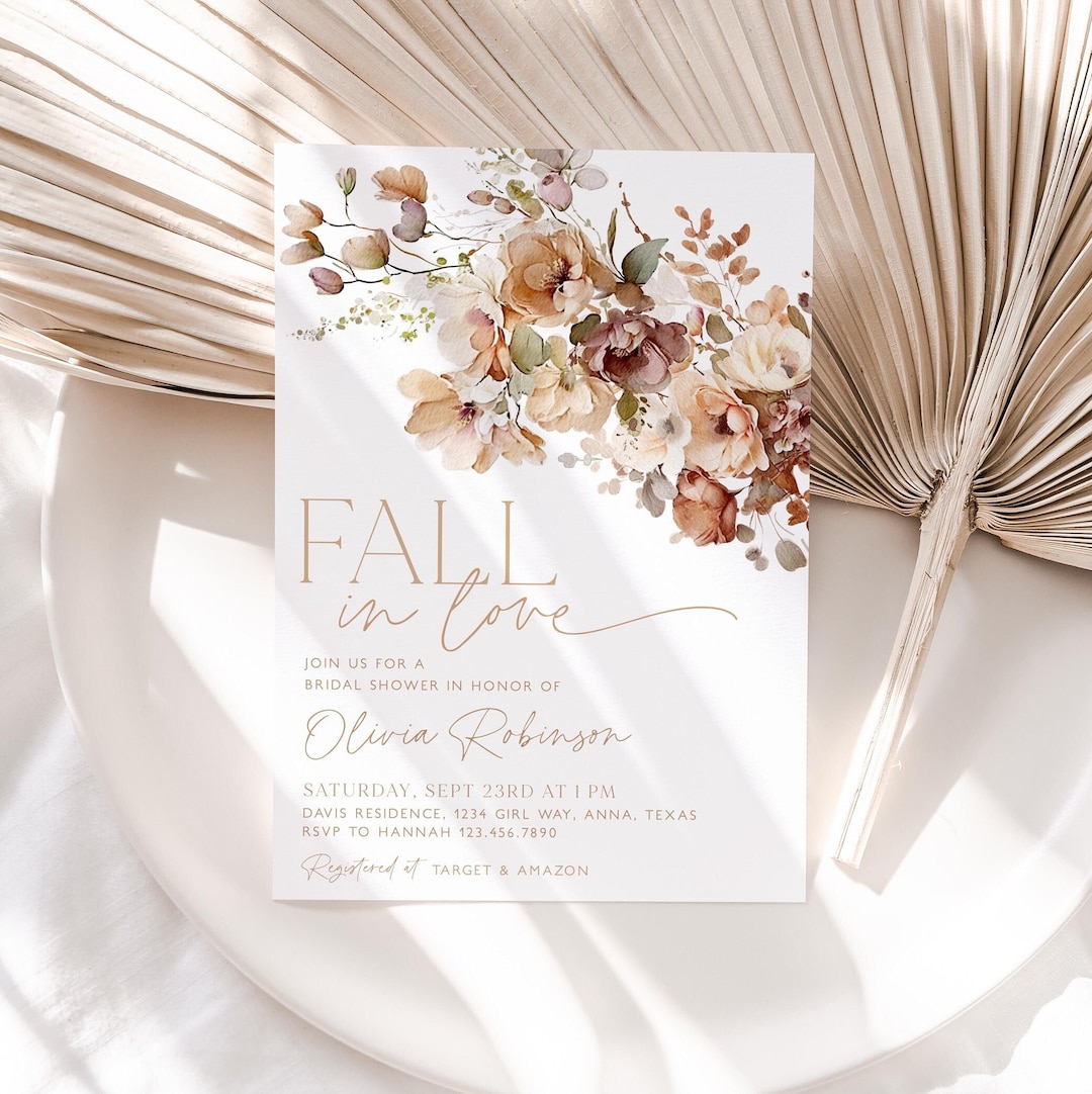 Fall in Love Bridal Shower Invitation, Autumn Bridal Shower Invite ...