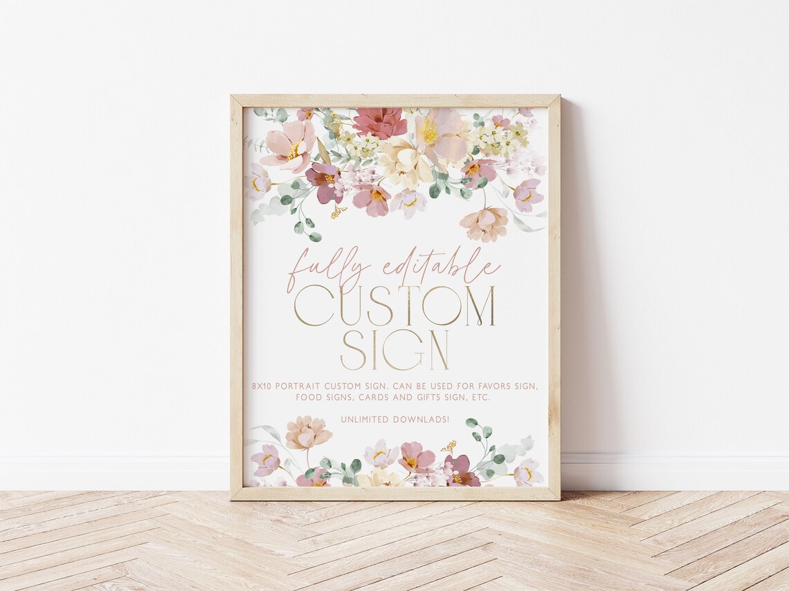 Custom Editable Sign Custom 8x10 Sign Floral Birthday - Etsy