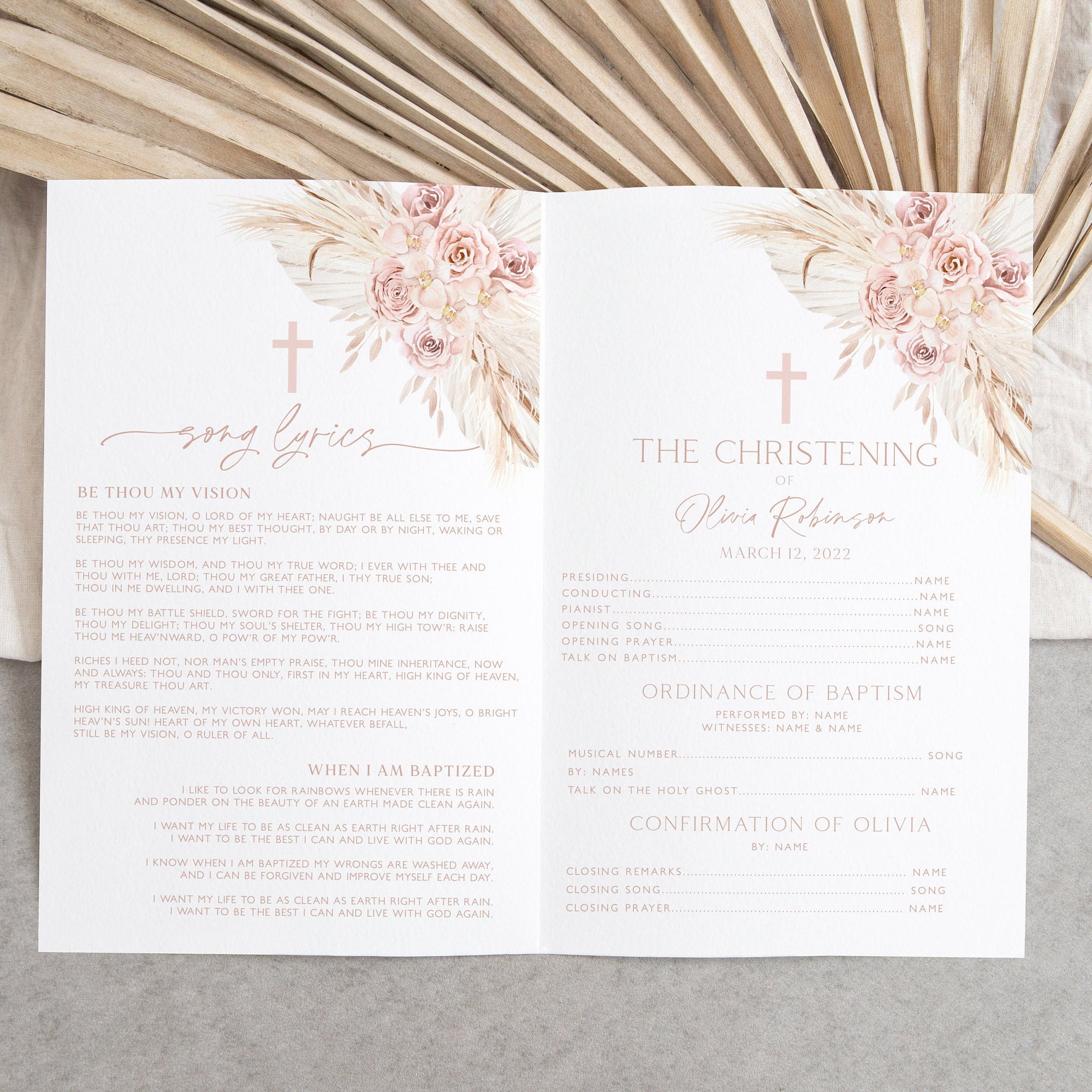 Templates Paper & Party Supplies Paper Printable Boho Baptism Program ...