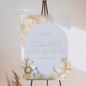 Blue Boho Safari Baby Shower Welcome Sign, Jungle Safari Welcome Sign ...