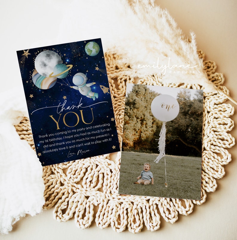 Outer Space Thank You Card Space 1st Birthday Thank You - Etsy