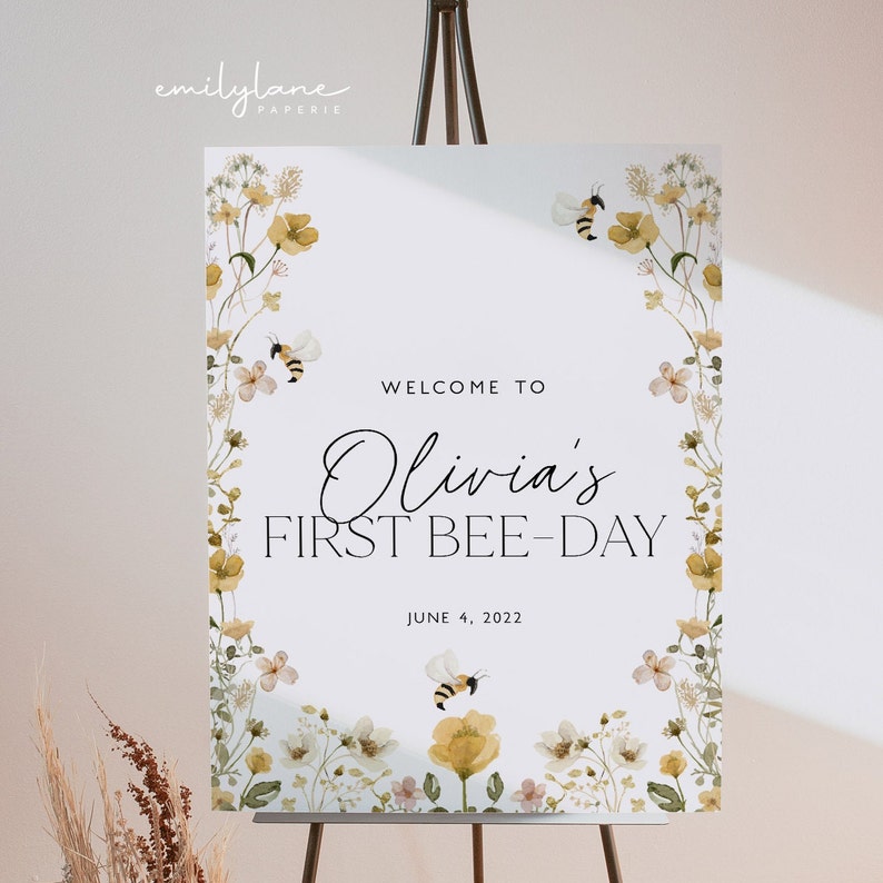 First Birthday Welcome Sign 1st Bee Day Welcome Sign Baby - Etsy