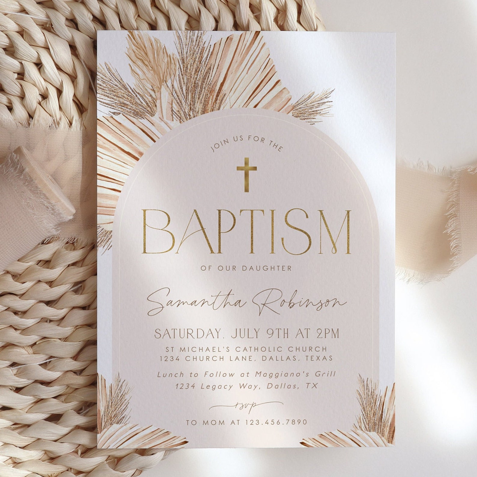 Boho Baptism Invitation Boho Arch Baptism Invitation - Etsy