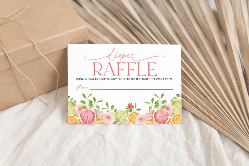 Citrus Diaper Raffle Card Printable, Diaper Raffle Card, Citrus Diaper ...