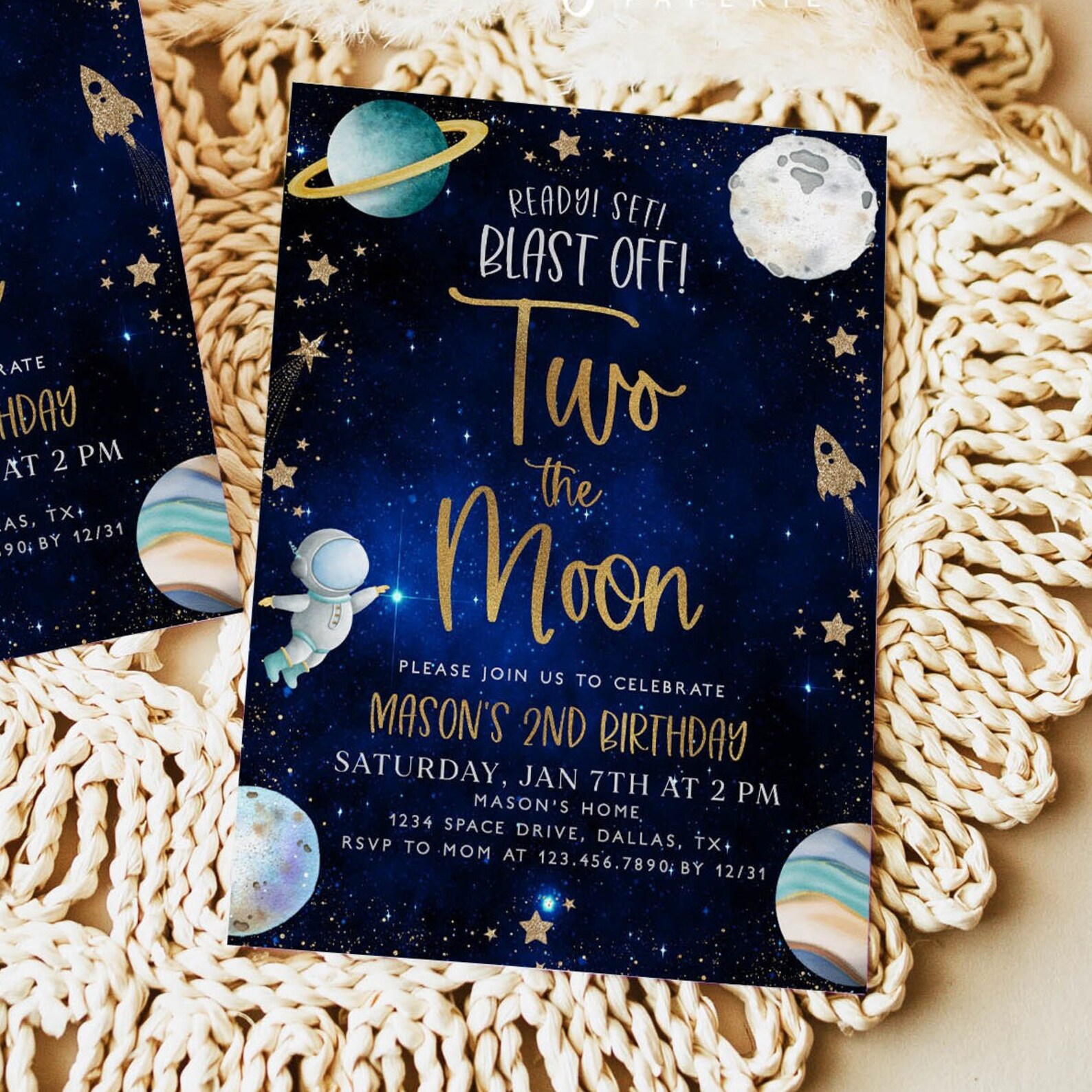 Two the Moon Birthday Invitation Boy Outer Space Birthday - Etsy