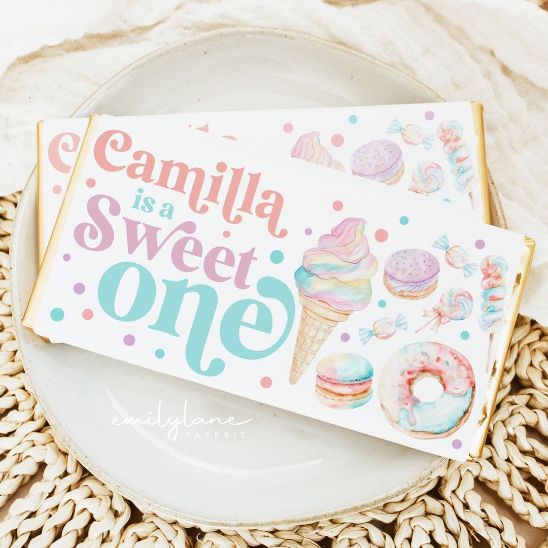 Sweet One Chocolate Bar Wrapper, Pastel Candy Bar Wrapper Template ...