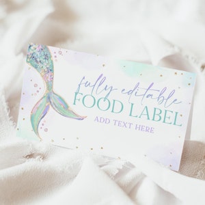 Mermaid Editable Food Labels, Mermaid Tail Food Label Card, Purple and ...