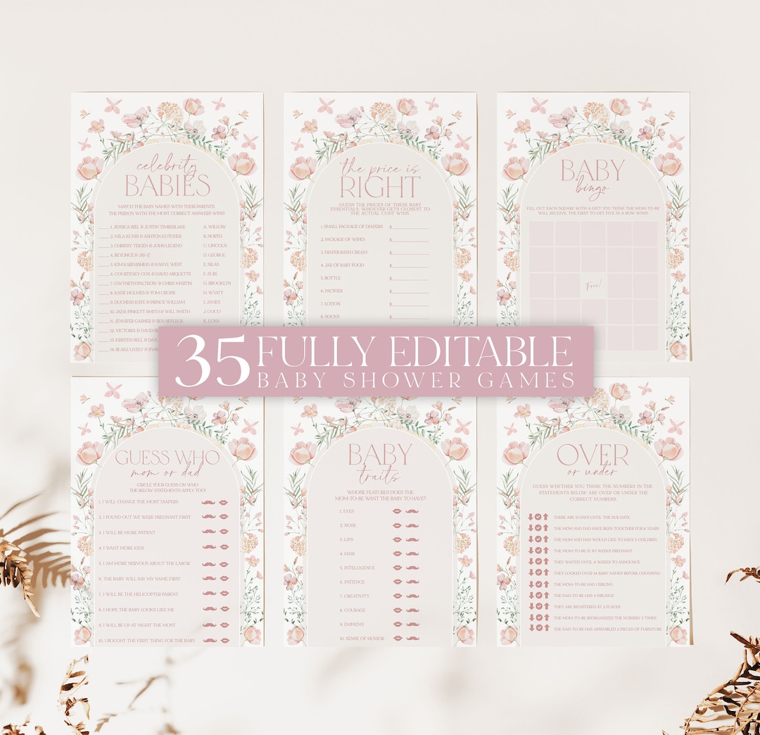 Baby Shower Games Girl, Floral Arch Baby Shower Editable Games ...