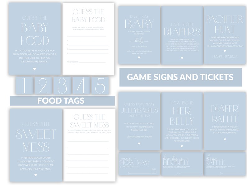Blue Baby Shower Games Minimal Baby Shower Editable Games - Etsy