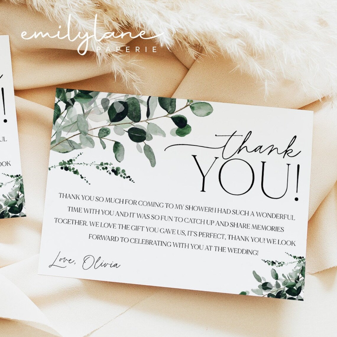 Greenery Thank You Card Template Printable Thank You Card - Etsy