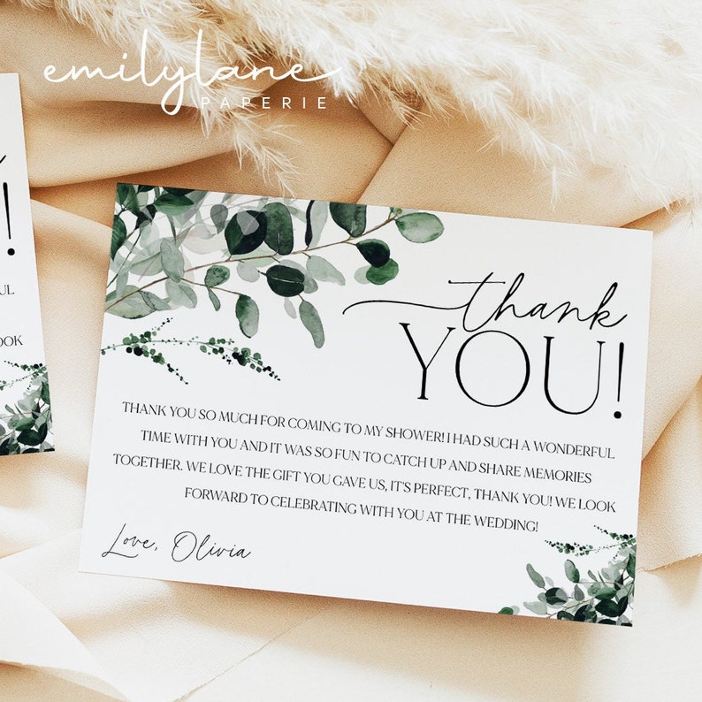 Greenery Thank You Card Template Printable Thank You Card - Etsy
