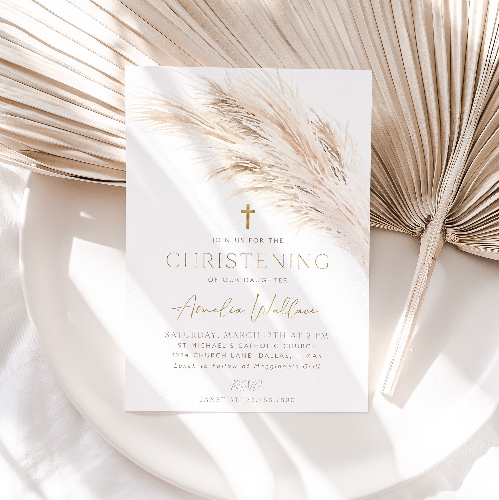 Boho Christening Invitation Boho Baptism Invitation Template - Etsy