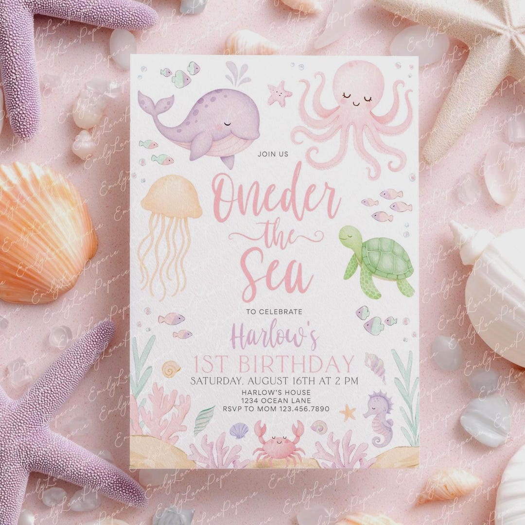 Oneder the Sea Birthday Invitation, Under the Sea Editable Template ...