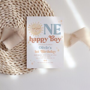 One Happy Boy Birthday Invite, Sunshine Birthday Invitation, Sun Boy ...