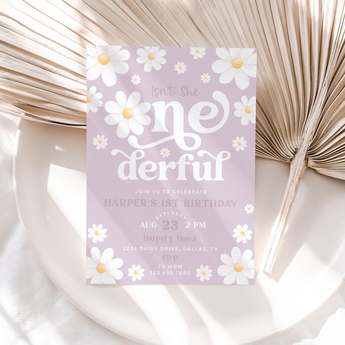 Onederful 1st Birthday Invitation, Daisy 1st Birthday Invitation, Girl ...