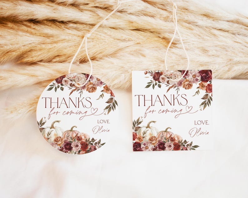 Fall Floral Thank You Favor Tag, Pumpkin Fall in Love Bridal Shower ...