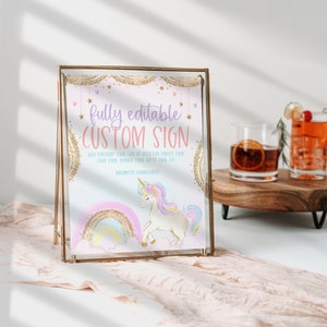 Unicorn Custom Editable Sign, Pastel Unicorn Birthday Custom 8x10 Sign ...