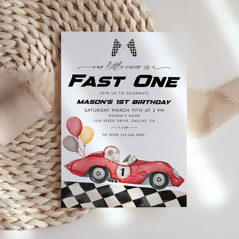 Fast One 1st Birthday Invitation Template Boy 1st Birthday - Etsy