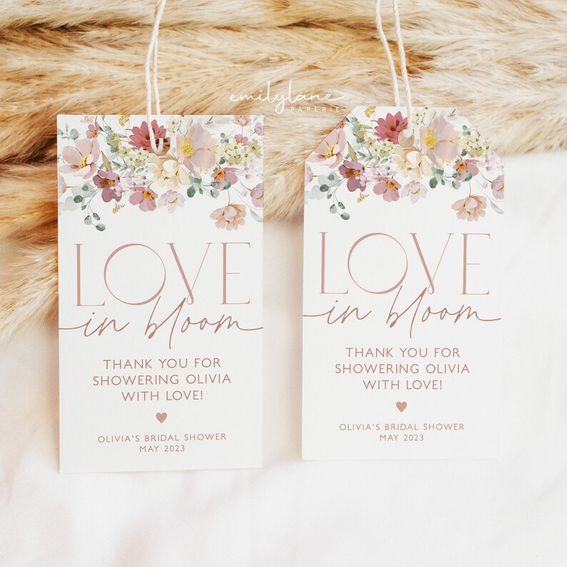 Love in Bloom Bridal Shower Favor Tag, Pink Thank You Tag, Spring ...