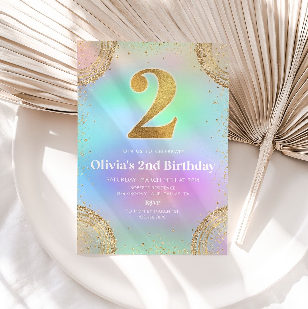 Rainbow Birthday Invitation, Pastel 2nd Birthday Invite, 2nd Birthday ...