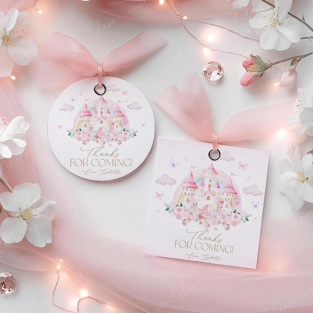 Princess Favor Tags, Princess Castle 1st Birthday Favor Tags, Thank You ...
