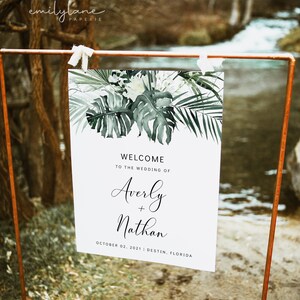 Tropical Wedding Welcome Sign Template, Palm Leaf Wedding Welcome Sign ...