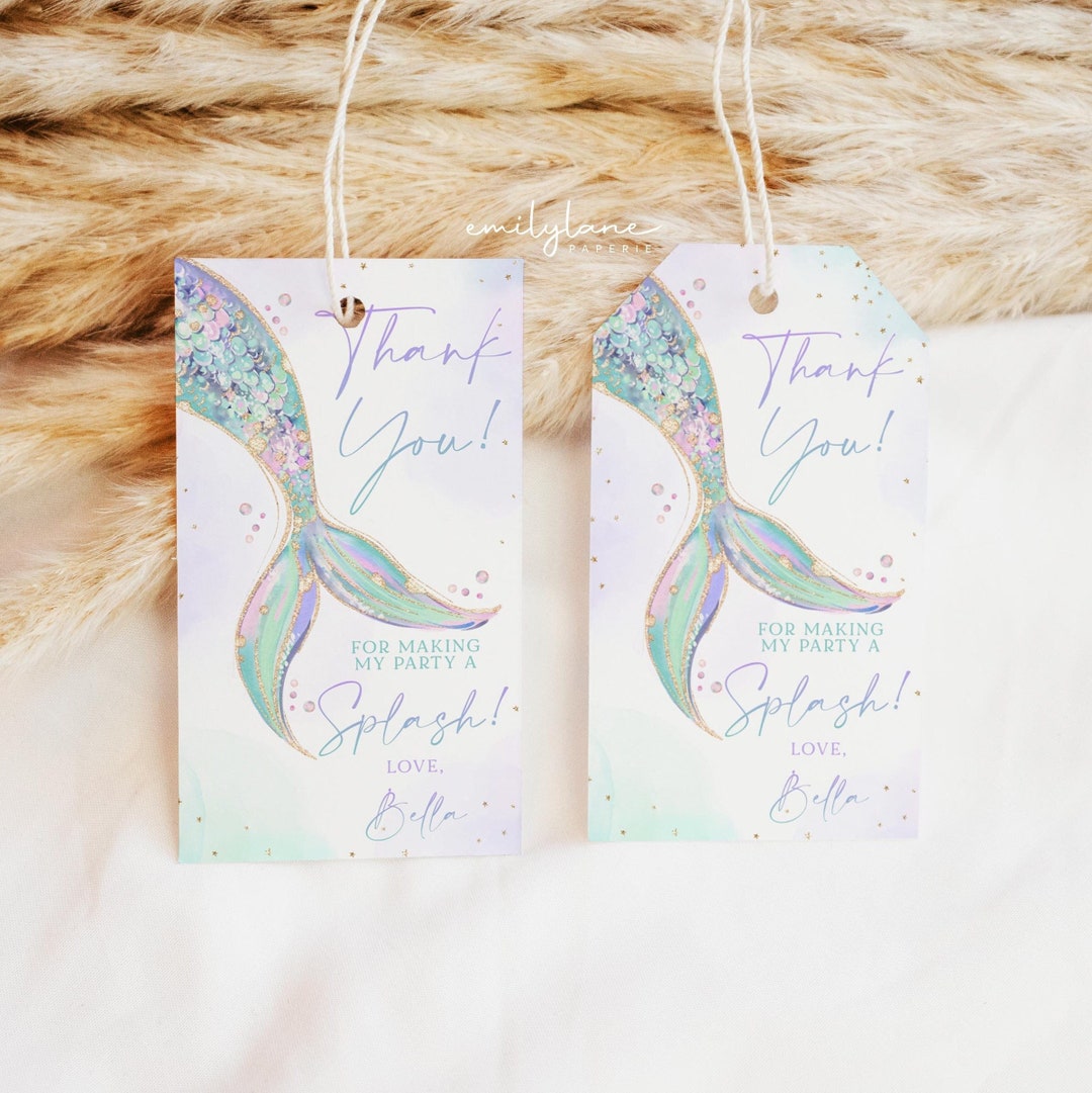 Mermaid Birthday Favor Tag, Mermaid Tail Thank You Tag, Teal Purple ...
