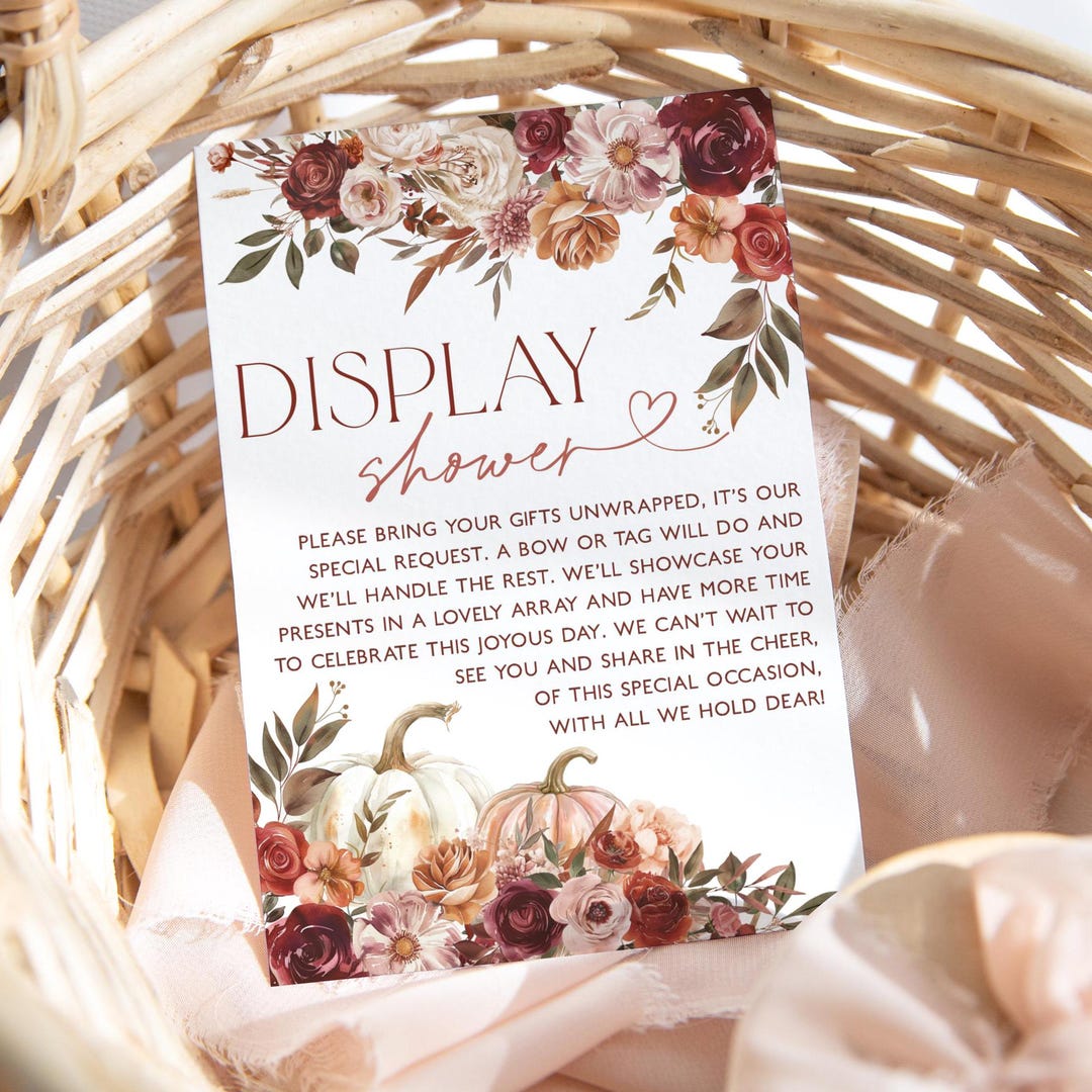 Fall Floral Display Shower Card Template, Printable Display Shower Card ...