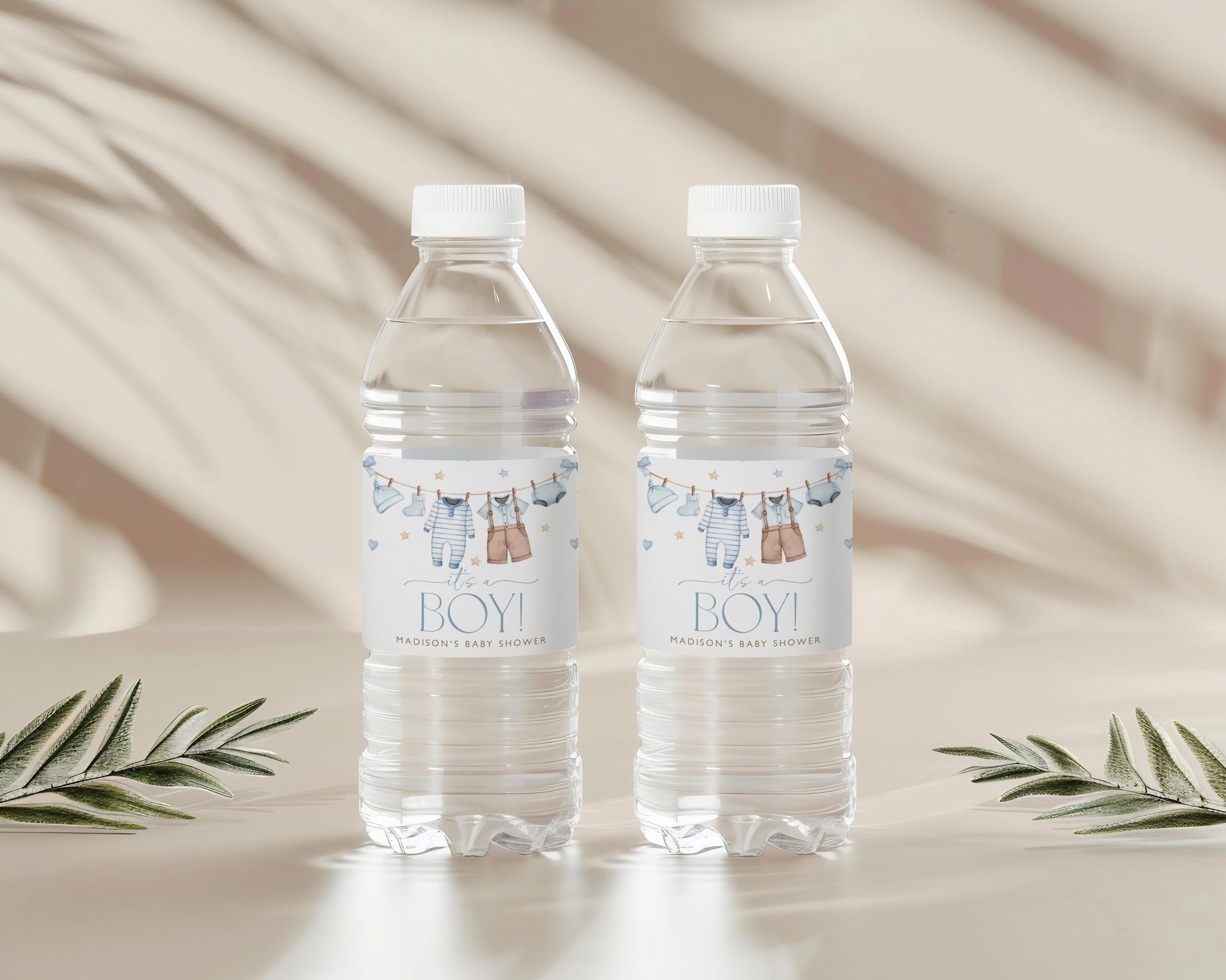 Blue Water Bottle Label Printable, Blue Baby Clothes Baby Shower Water ...