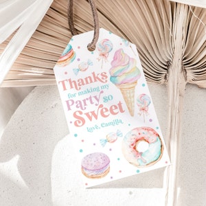 Sweet One Birthday Favor Tag, Candy Birthday Thank You Tag, Pastel ...