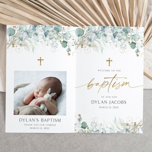 Baptism Programs, Printable Christening Program Template, Printable Eucalyptus Baptism Program ...