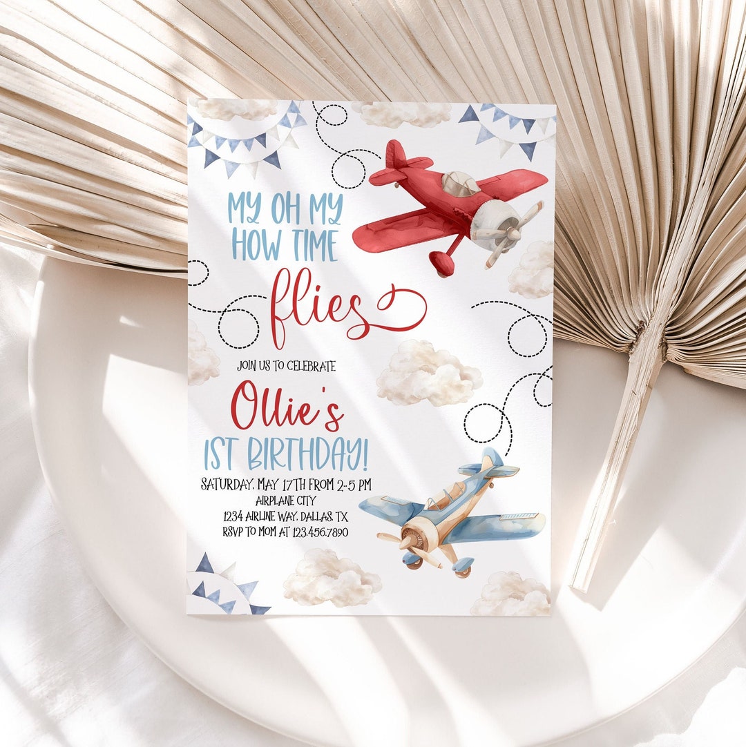 Airplane 1st Birthday Invitation, Time Flies 1st Birthday Invitation ...