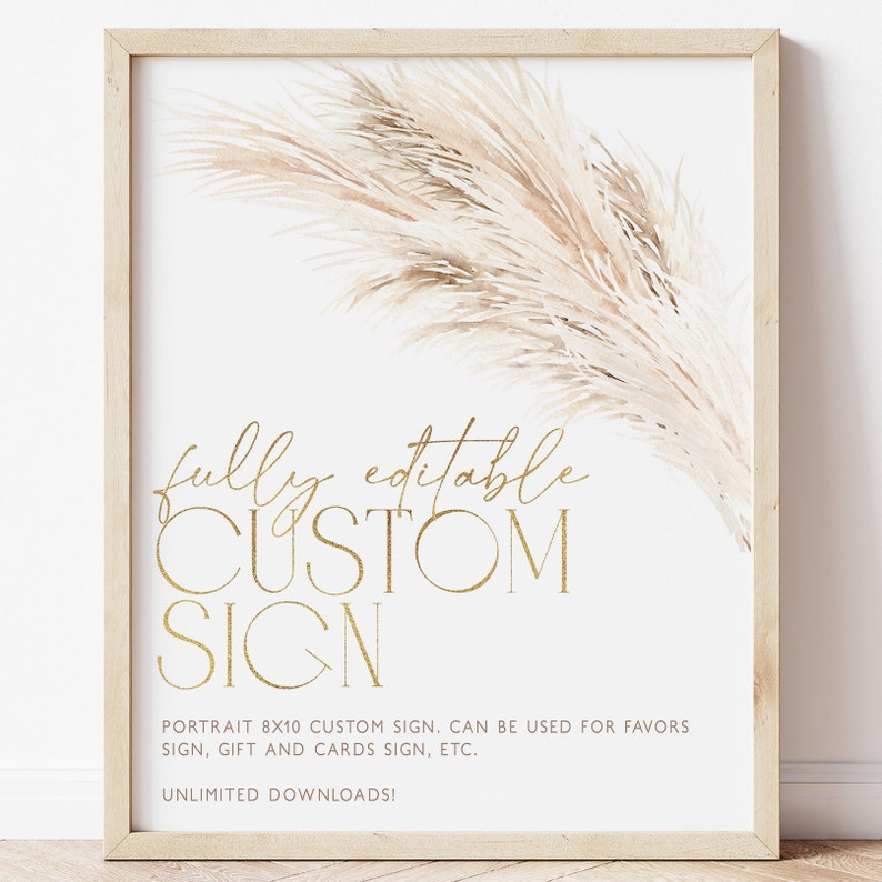 Boho Baby Shower Editable Custom Sign, Boho Custom Sign, Pampas Grass ...