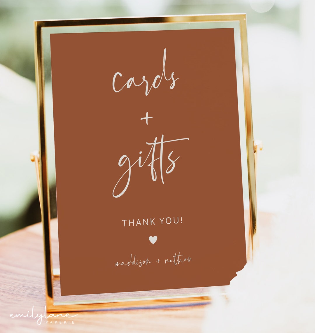 Terracotta Cards and Gifts Sign Template, Burnt Orange Wedding Gifts ...
