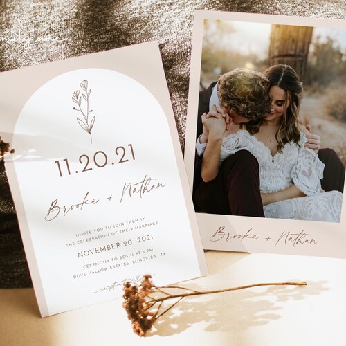 Arch Wedding Invitation Template Set Minimalist Wedding | Etsy
