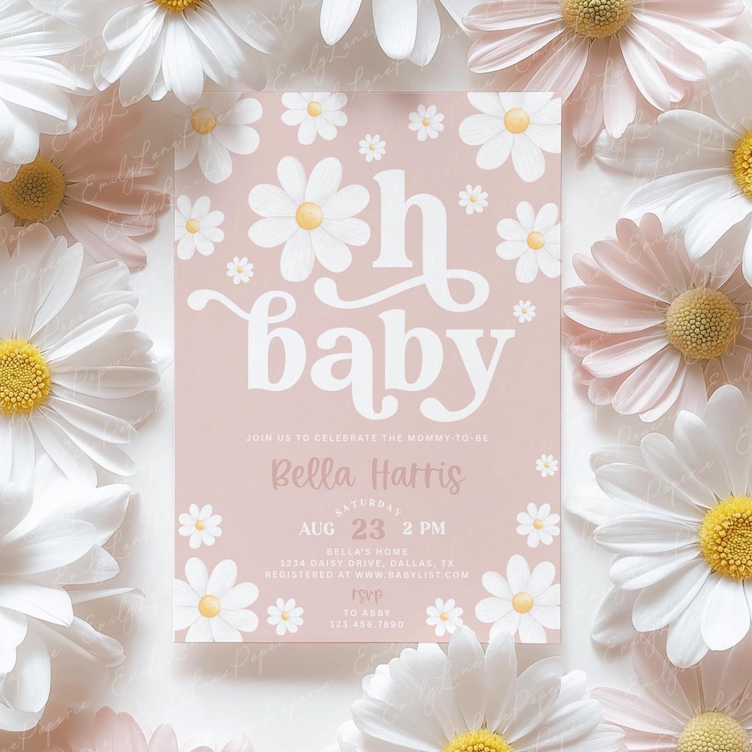 Daisy Baby Shower Invitation Pink, Daisy Baby Shower Invite Girl, Daisy ...