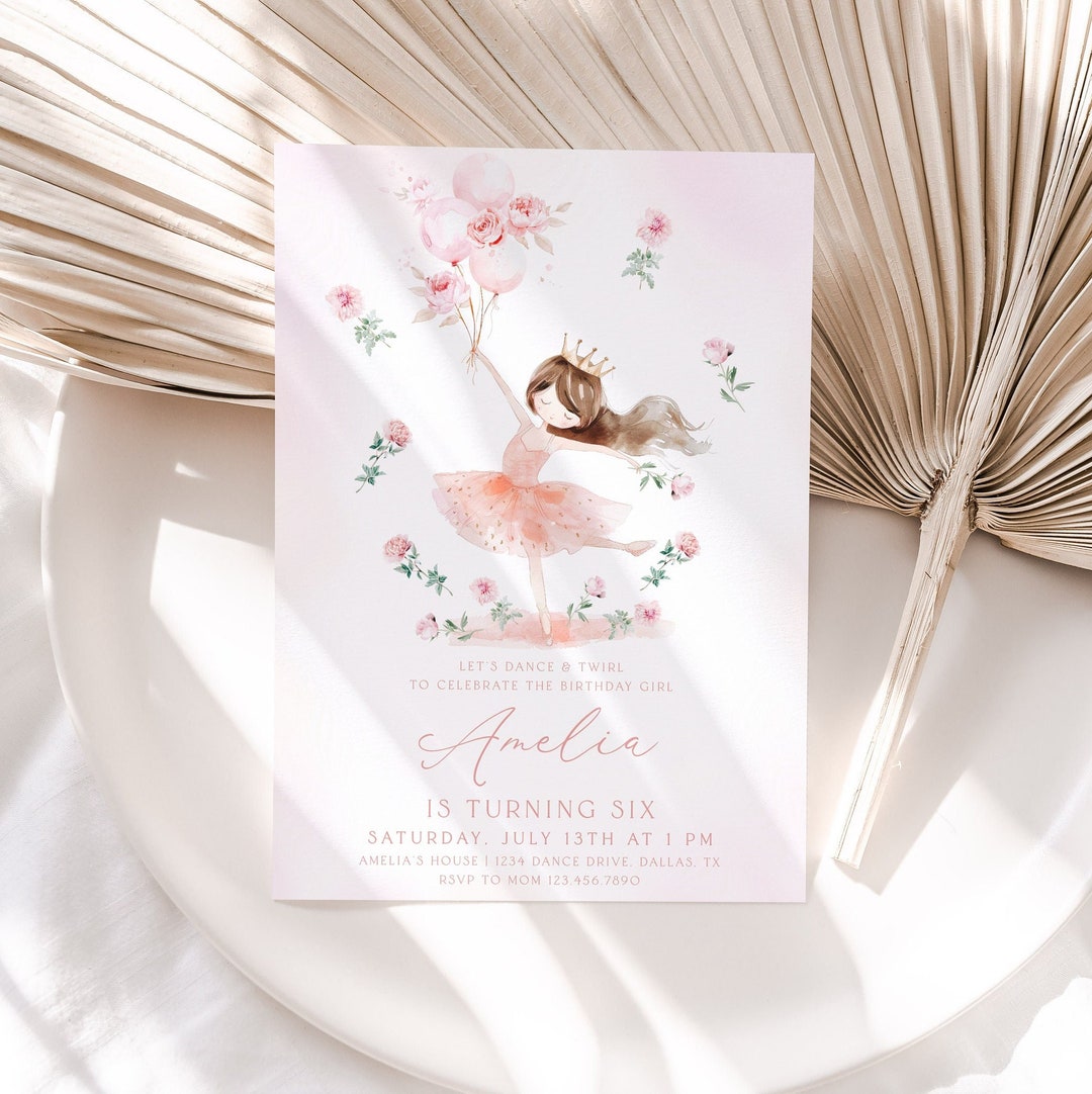 Ballerina Birthday Invitation, Dancing Ballerina Invitation, Ballet ...