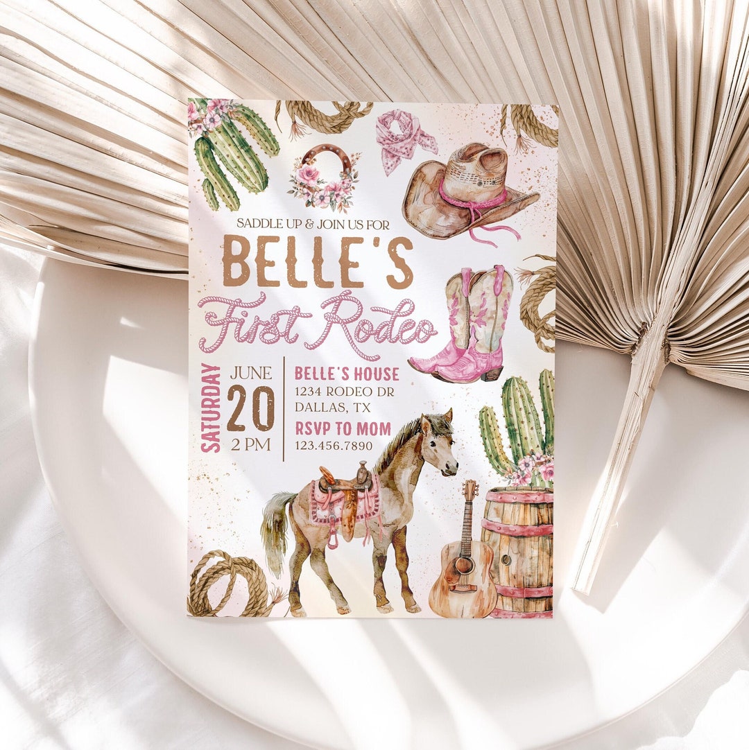 First Rodeo Birthday Invitation Girl, Pink 1st Rodeo Birthday Invite ...