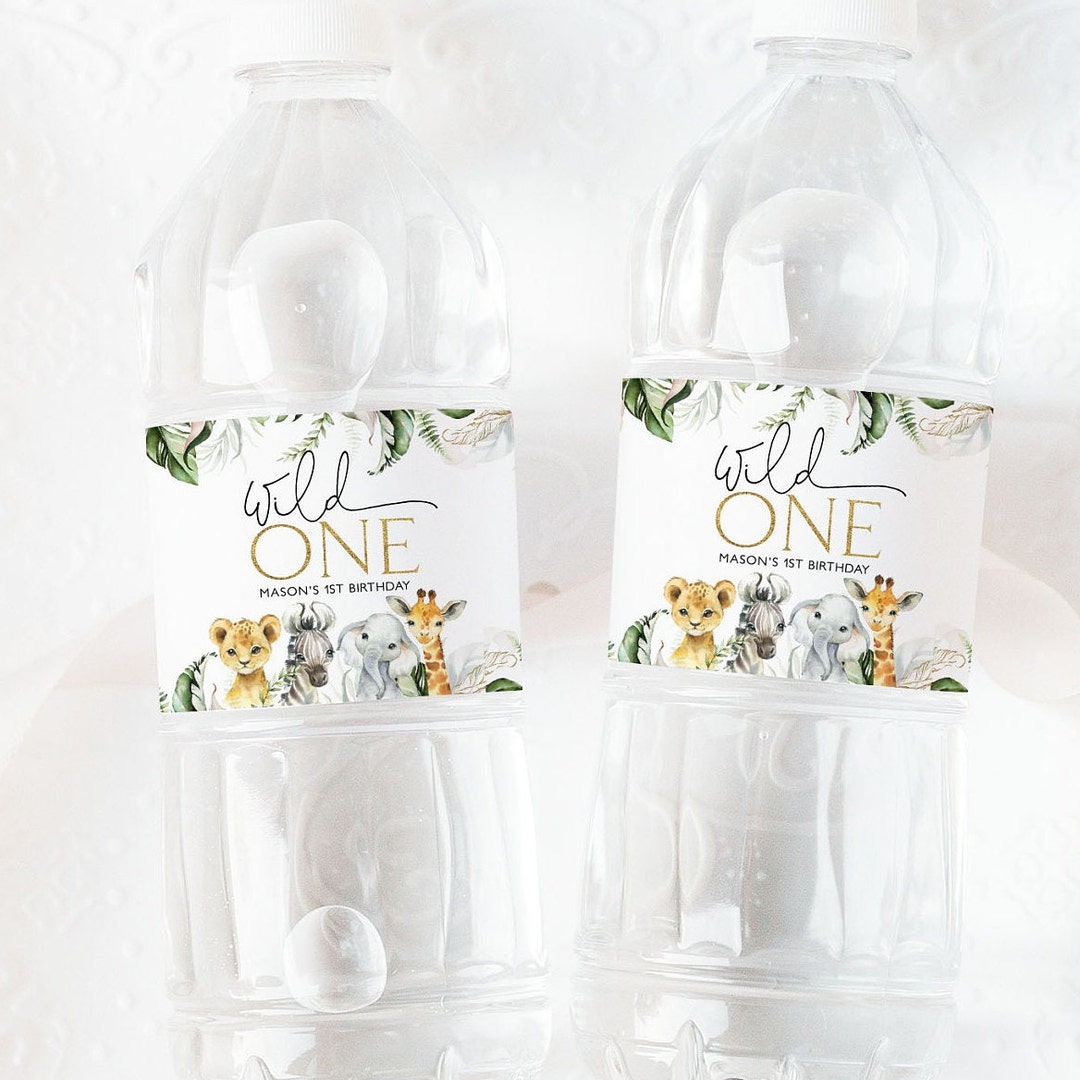 Wild One Water Bottle Label, Safari 1st Birthday Water Label, Printable ...
