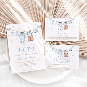 Blue Clothesline Baby Shower Invitation Bundle Boy, Boy Clothes Baby ...