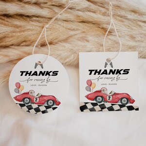 Two Fast Birthday Thank You Favor Tag, Red Race Car Birthday Thank You ...